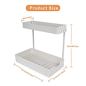 KOKKING 2 Pack Under Sink Organizer Multi-Use L-Shape Sliding Pull Out Cabinet Organizer for Bathroom Kitchen, Bathroom Cabinet Organizer with Hooks Hanging Cup (white)