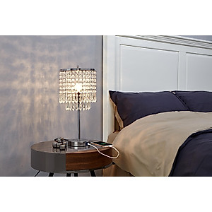 Popity home Crystal Table Lamp with Touch Control,Silver Lamp with Dual USB Charging Ports, 3 Way Dimmable Small Glam Lamp for Girls Bedroom, Living Room…