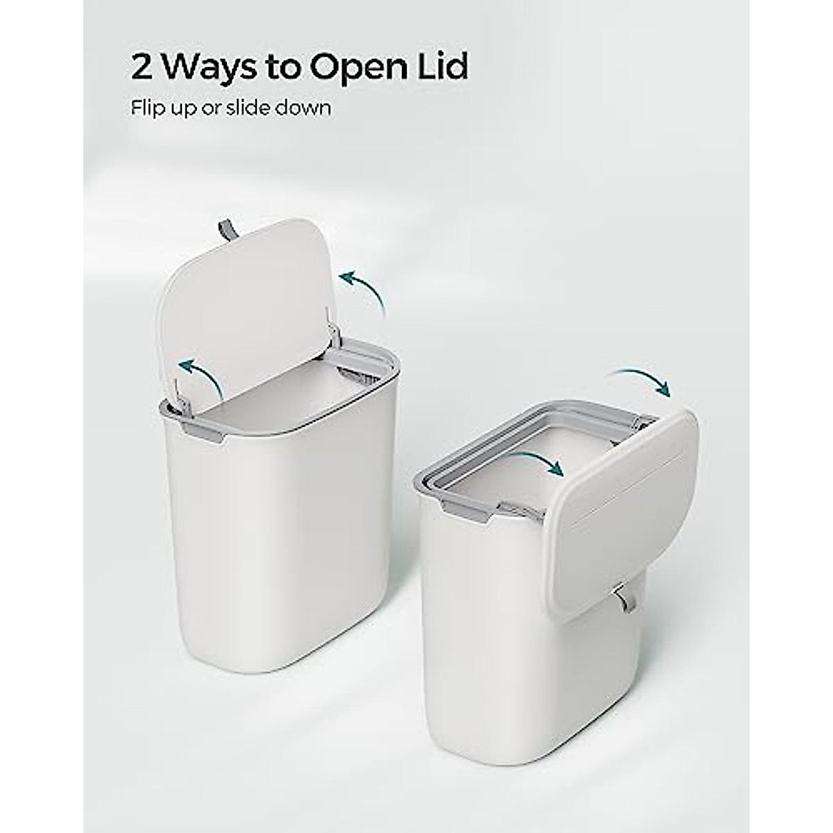 SONGMICS Hanging Trash Can, 2.4-Gallon Kitchen Trash Can with Lid for Food Waste, Wall Mounted Trash Can, Hanging or Sticking on Cupboard Door, for Kitchen Cabinet, Under Sink, White ULTB820W9