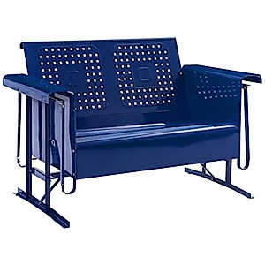 Casafoyer Bates Outdoor Metal Loveseat Glider - Navy, Vintage-Style, Smooth Gliding