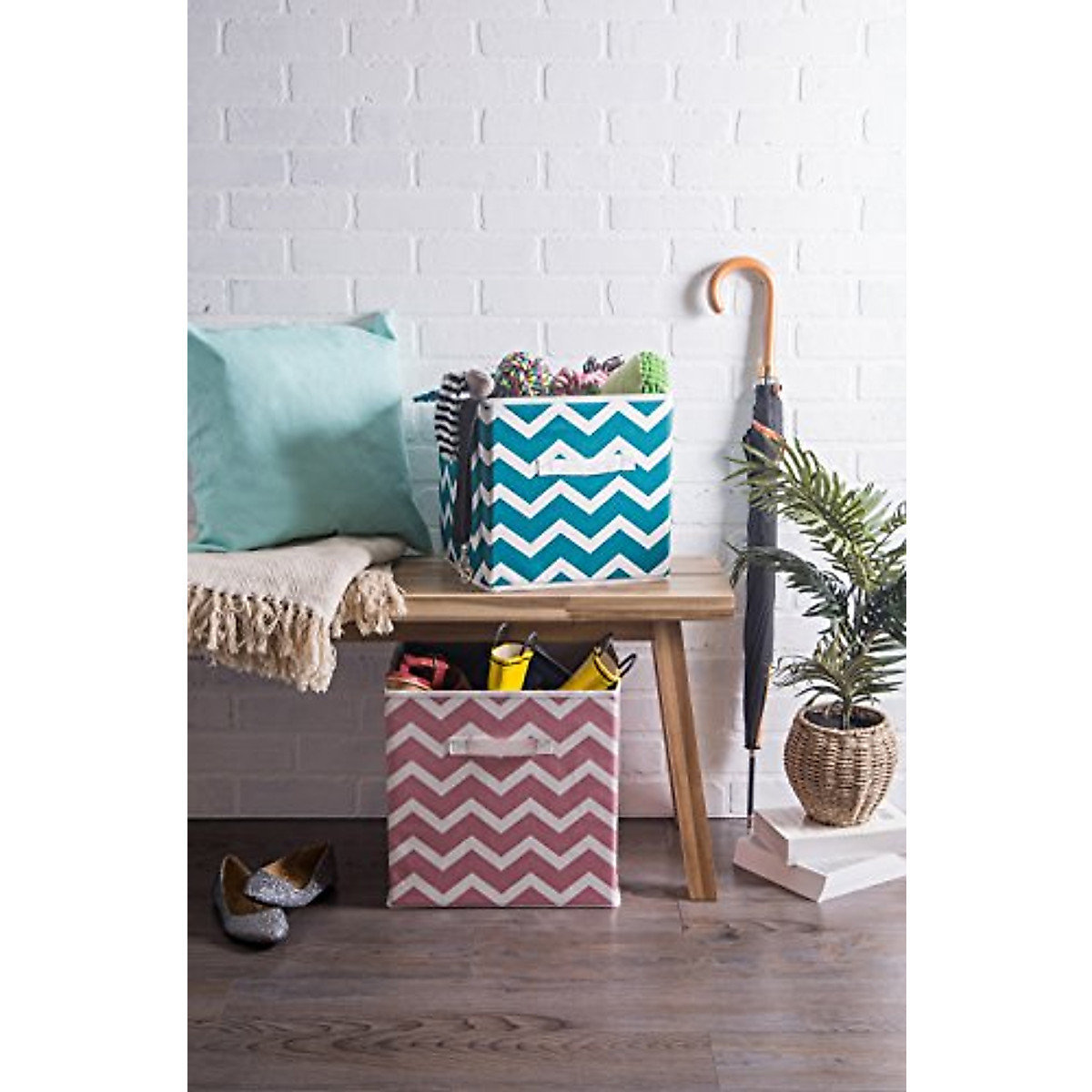 DII Non Woven Polyester Storage Bin, Chevron, Rose, Small Set of 2