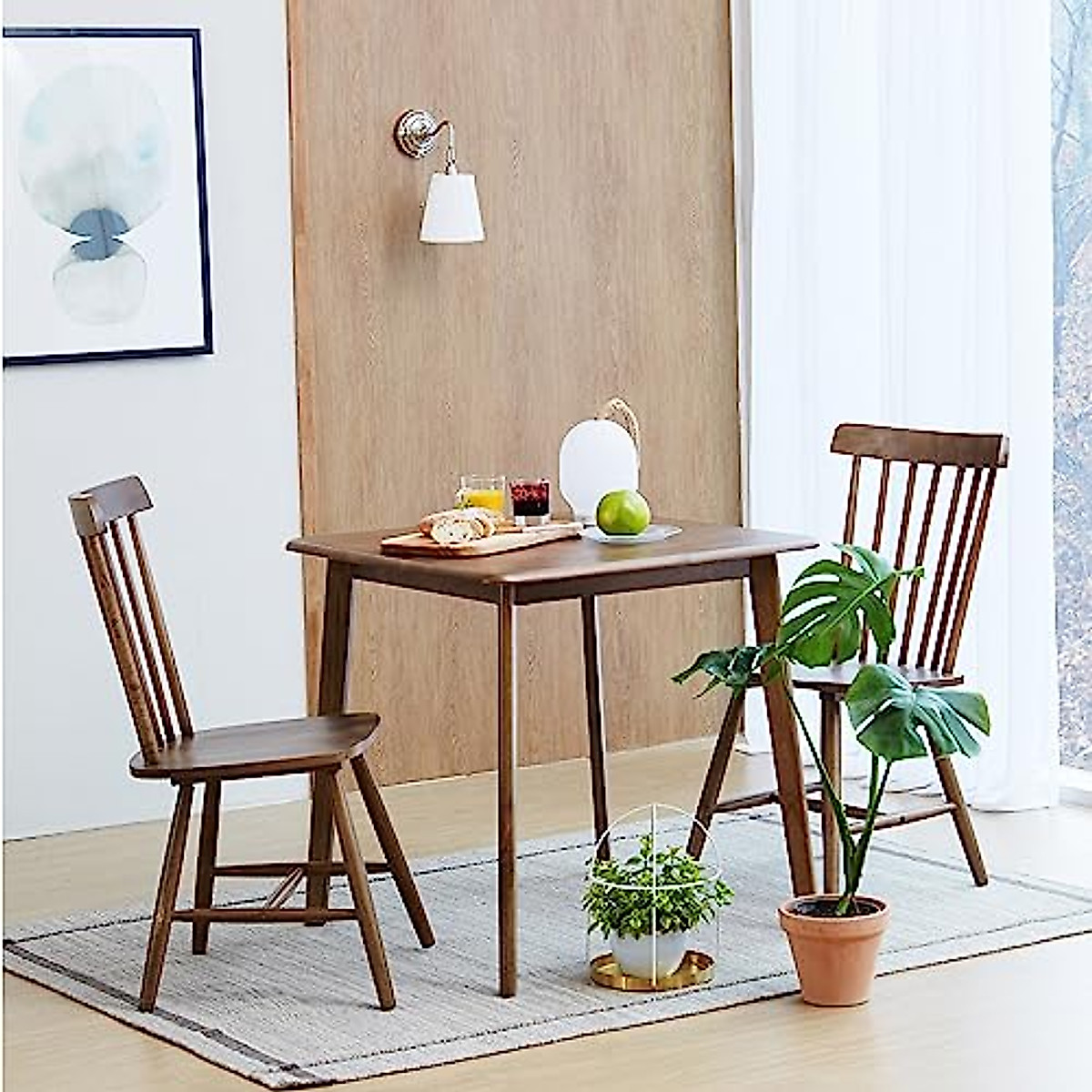 Livinia Aslan Malaysian Oak Dining Chair Set of Two, Country Farmhouse High Spindle Back Wooden Side Chairs (Walnut)