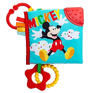 Kids Preferred Disney Baby Mickey Mouse Colorful Crinkle Soft Book with Teething Corner and On-The-Go Clip for Babies