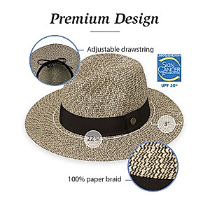 Wallaroo Hat Company Women’s Josie Fedora – UPF 50+ Sun Protection, Wide Brim, Packable Design and Adjustable Sizing for Medium Crown Sizes – Sun-Smart Hat for Travel and Everyday (Mixed Black)