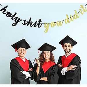Holy Shit You Did It Banner, Finally Done Decorating, Congrats Grad 2023 Graduation Decorations, So Proud of You, 2023 Graduation Party Decoration Supplies Gold Black Glitter