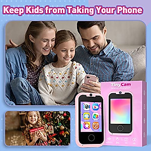 Lizzbey Kids Phone Toddler Toys for Girls Age 3-6,Christmas Birthday Gifts for Girls Age 3-6,Portable Touchscreen Learning Toy for 3 4 5 6 Year Old Girl with Camera SD Card-Pink