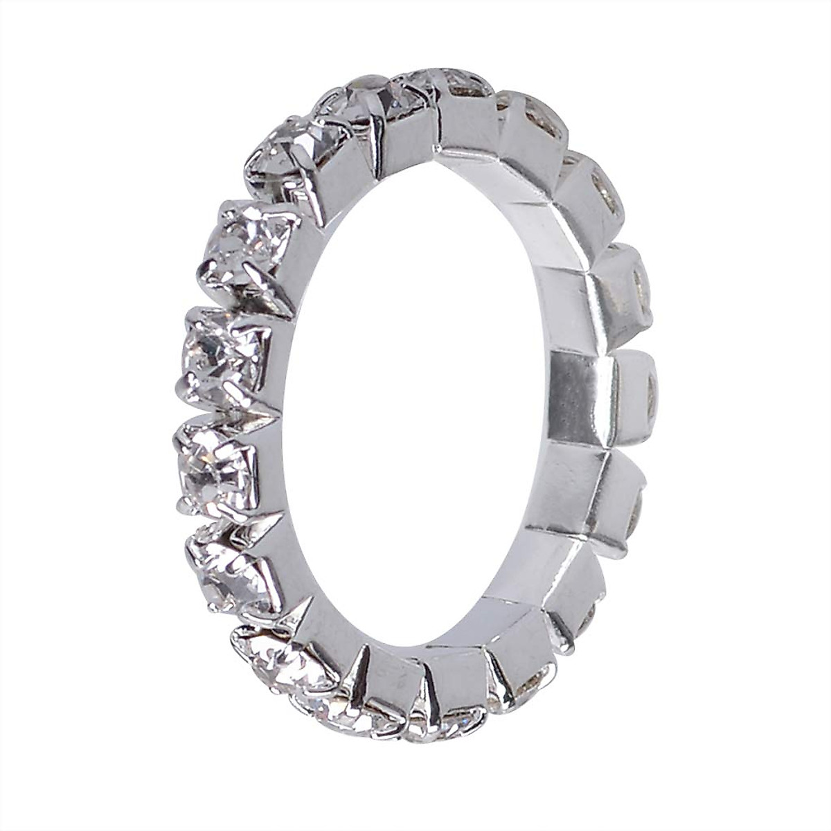 joyMerit 12pcs Women Finger Rings Sparkly Rhinestone Elastic Stretch Rings Jewelry - Silver+White