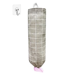 SYIPO Plastic Bag Holder, Reusable Grocery Bag Organizer, Wall Mount, Plaid Grey, 1 Pack, 15.7in x 9.8in