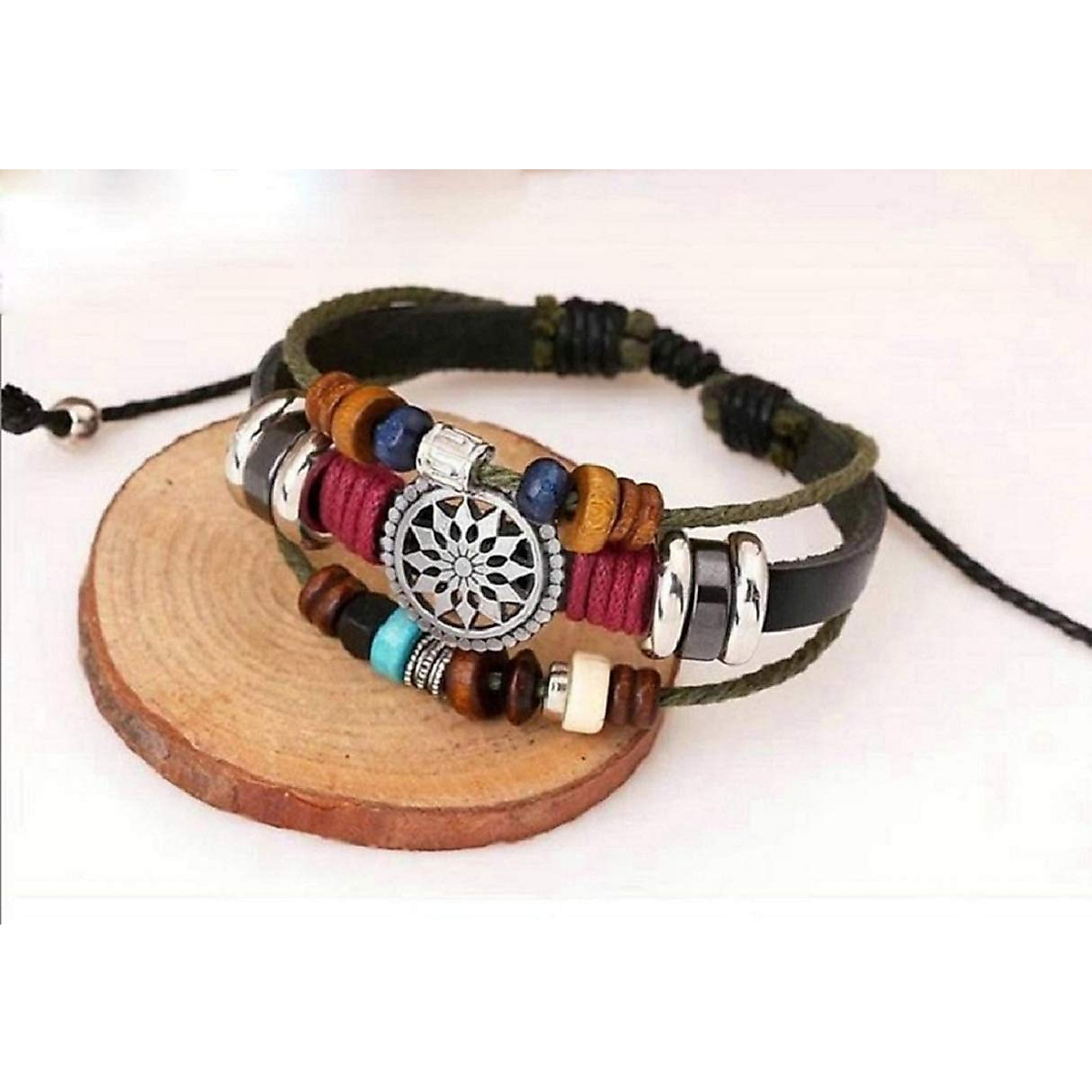 Harlorki Women Lady Men's Bohemia Style Beaded Multilayer Hand Woven Bracelet Pendent Charm Wrist Bangle Wristband Fashion Jewelry