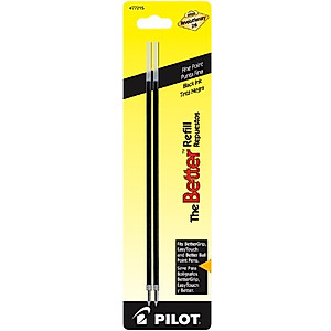 PILOT Ballpoint Ink Refills for Better or EasyTouch Stick Pens, Fine Point, Black Ink, 2-Pack (77215)