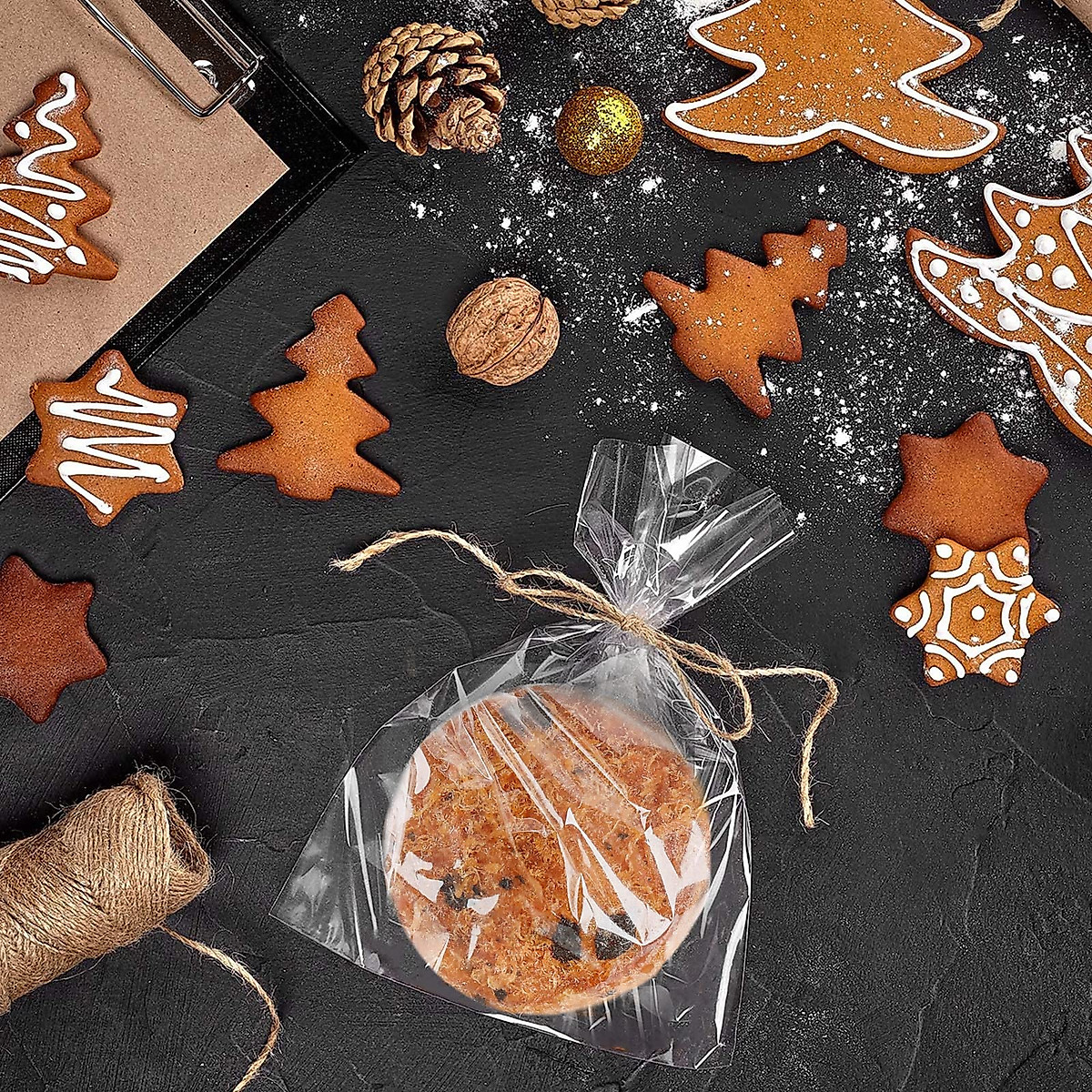 100 Pcs 10 in x 6 in(1.4mil.) Clear Flat Cello Cellophane Treat Bags Good for Bakery, Cookies, Candies,Dessert with 1 random Twist Ties!