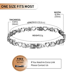 BioMag Magnetic Bracelet for Women,Titanium Steel Wristband Brazaletes Solid Pure Copper Valentine's Day Gift for Her Jewelry Gift with Adjustable Tool Birthday Gifts (Silver)