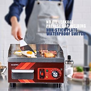 EGGKITPO 14 Inch Electric Griddle, Non-Stick Flat Top Grill Commercial Electric Countertop Griddles Stainless Steel Adjustable Temperature Control 90°F-575°F for Home or Restaurant Use