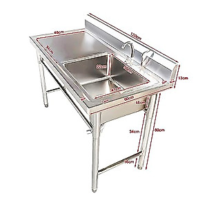 DuyviSteil 304 Stainless Steel Utility Sink, Commercial Kitchen Sink with Drainboard Free Standing Single Bowl for Outdoor, Garage, Laundry Room