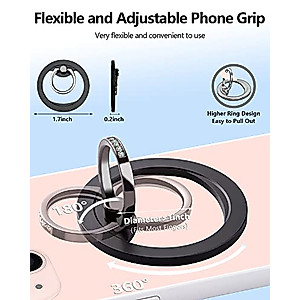 Magnetic Phone Grip (MagGo) Removable Phone Holder Stand Adjustable Finger Ring Grip Compatible with Magsafe for All Smartphone/Case (Rose Gold)