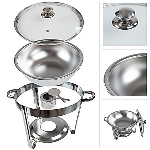 Round 5 QT Chafing Dish Buffet Set - Includes Water Pan, Food Pan, Fuel Holder, Cover, and Stand - Food Warmers for Parties by Great Northern Popcorn