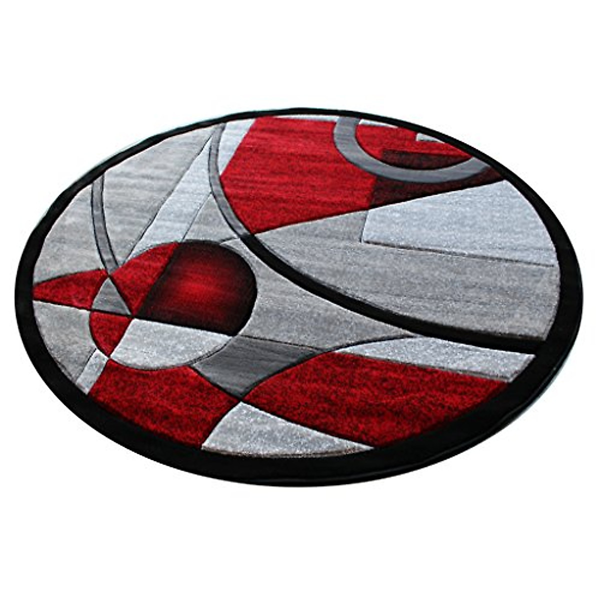 Masada Rugs, Sophia Collection Hand Carved Area Rug Modern Contemporary Red Grey White Black (5 Feet 3 Inch X 5 Feet 3 Inch) Round