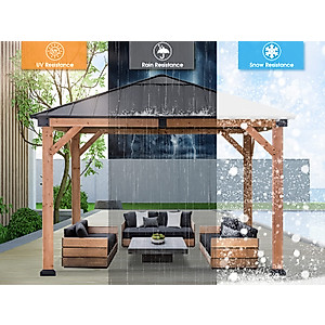 ABCCANOPY Wood Gazebo 11x11 - Outdoor Patio Wooden Gazebo with Hardtop Metal Double Roof with Mosquito Netting for Garden, Backyard and Deck