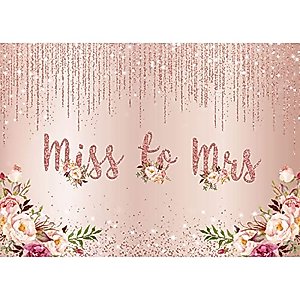 Maijoeyy 7x5ft Rose Gold Miss to Mrs Backdrop Golden Glitter Pink Floral Bridal Shower Backdrop for Pictures Wedding Shower Bride to Be Engagement Backdrop for Party Decorations Banner