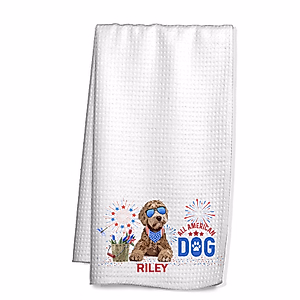 The Creating Studio Goldendoodle All American Dog Kitchen Towel, Housewarming Gift, Hostess Gift, 4th of July, Patriotic Pet Decor, 16"x24" (Name on Towel)