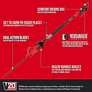CRAFTSMAN V20 Cordless Pole Hedge Trimmer, 18-Inch, Extended Reach, Battery and Charger Included (CMCPHT818D1)