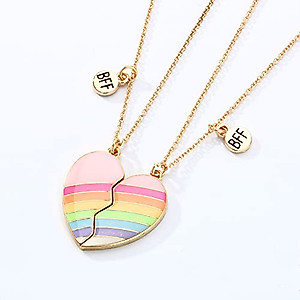 BFF Best Friend Gift Necklaces for 2 Girls Friendship Necklace for Women Friends Half Heart Necklace for Bestie Matching Necklaces for best friends Christmas Birthday Gift