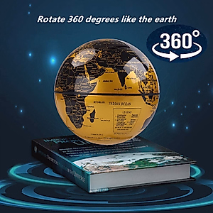 levitating globe,floating globe,cool stuff,360 degree rotation World Map Office Decor with LED Light Base,Gift for Men Father Boys,Spinning Globe Desk Levitating Decoration（gold）