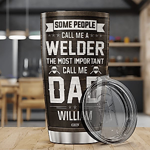 CUBICER Personalized Coffee Tumblers Custom Photos And Name Welder Dad Tea Mugs For Men Father Papa Grandpa Double Walled Stainless Steel Tumbler Insulated Drinking Cup With Lid
