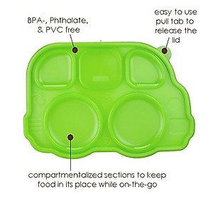 Innobaby Stainless Bus Plate with Airtight Sectional Lid, The Original, Leak-Resistant Divided Platter, Mom Invented Fun Shape Plate Din Din SMART for Babies, Toddlers and Kids, BPA Free Plate, Orange