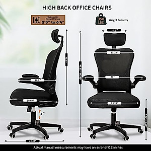 SenceHome Office Chairs, Ergonomic Office Chair, High Back Desk Chair with Adjustable Headrests, Lumbar Support and Flip-up Armrests, Breathable Mesh Computer Chair for Home Office (Black)