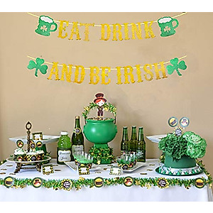 Weimaro Eat Drink and Be Irish Banner, Glittery St. Patrick’s Day Decorations, Happy St Patricks Day Banner Decorations, St Patricks Day Bar Pub Decor, Funny St Patty’s Day Party Decorations Supplies
