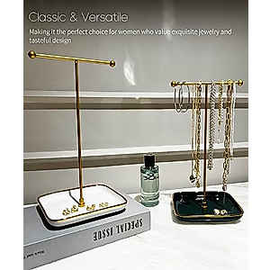 VROOMIUM Necklace Holder- Ceramic Base 1ft Height Jewelry Organizer Stand, Aesthetic Jewelry Hanger Display for Necklaces, Bracelets, Rings, Exhibidor de Collares-Classic White