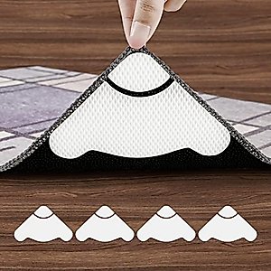 bemece 4PCS Rug Grippers - Enhanced Friction Non Slip Rug Tape, Washable Reusable Rug Pad Gripper, Anti-Curling, Double-Sided Adhesive Rug Pad Grippers for Area Rug Hardwood Tile