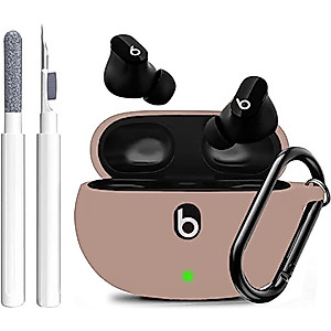 Olytop for Beats Studio Buds/Buds + Case with Cleaner kit 2021/2023, Soft Silicone Case New Beat Studio Buds Plus Cover Protective Skin with Keychain, Cleaning Pen for Beat Studio Earbuds, Milk Tea