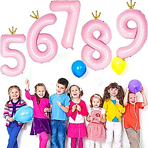 Gifloon Number 7 Balloon with Crown, Large number balloons 40 inch, 7th Birthday Party Decorations Supplies 7 Year Old Birthday Sign Decor, Pink