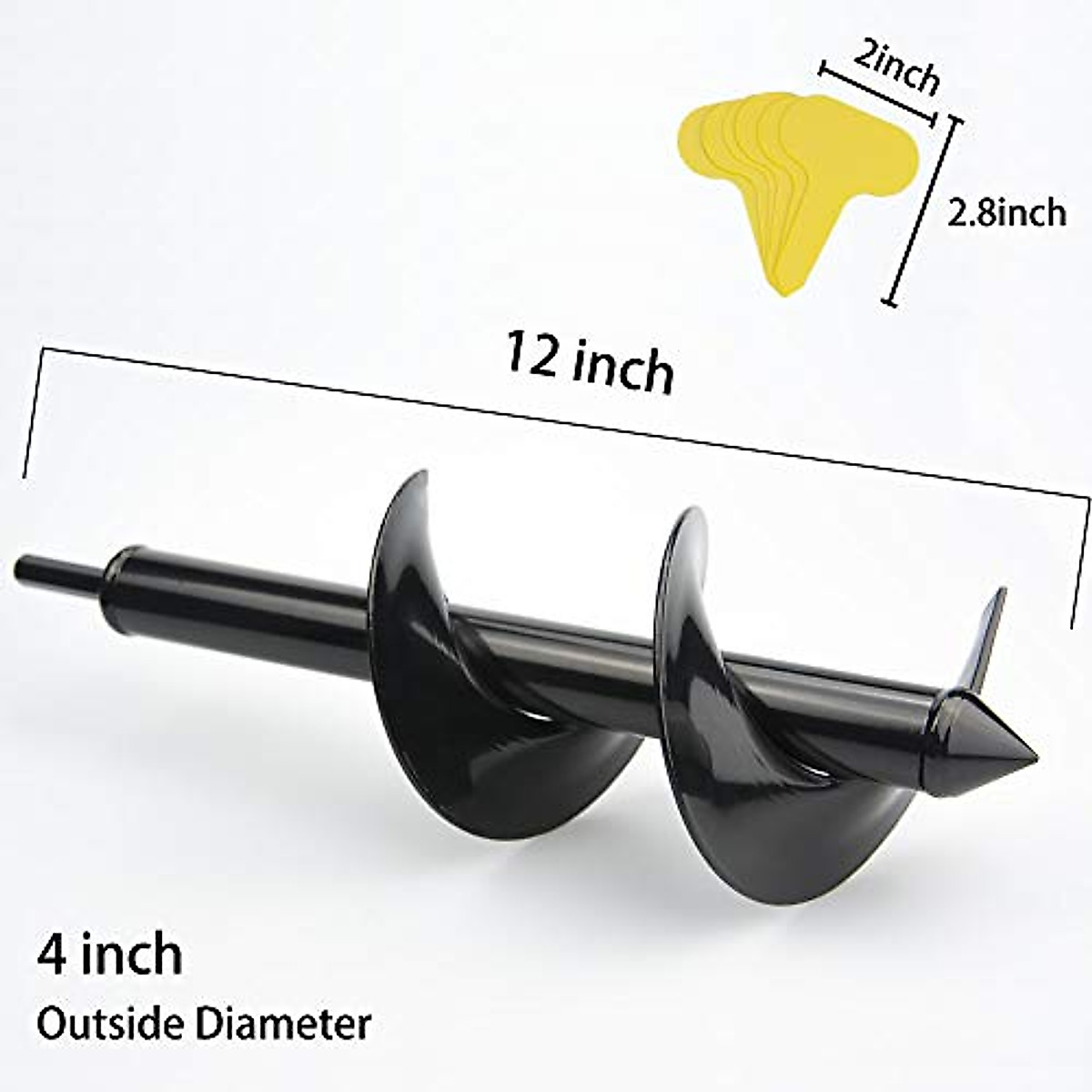 Auger Drill Bit - Garden Plant Flower Bulb Auger, 4" x 12" Easy Planter Garden Auger - Seedlings & Bedding Plant, Umbrella Hole Digger Solid Shaft Auger, Post Hole Digger for 3/8” Hex Drive Drill