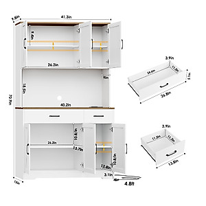 HOSTACK 71" Pantry Cabinet with Charging Station, Tall Kitchen Pantry Storage Cabinet with Microwave Stand, Farmhouse Kitchen Hutch Cabinet with Storage Drawers for Living Room, Dining Room, White