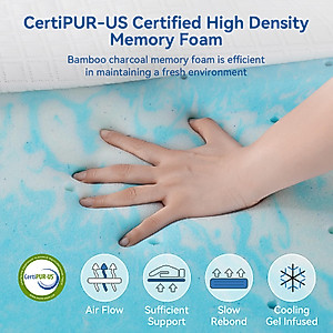 Extra Firm Mattress Topper 4 Inch Queen, Firm Memory Foam Bed Topper for Pain Relief, Gel Bamboo Charcoal Cooling Mattress Pad High Density Mattress Topper with Removable Cover, CertiPUR-US Certified