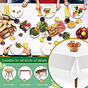 Jecery 50 Pcs Disposable Plastic Tablecloth 60 x 126 Inch Decorative Rectangle Table Cover Plastic Table Cloth for Indoor Outdoor Birthday Wedding Parties (White)