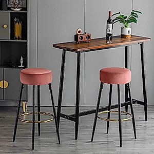 Fefances Pink Bar Stools Set of 2 Modern Round Velvet Bar Stools Kitchen Breakfast Round Dining Chair 30 inch Height