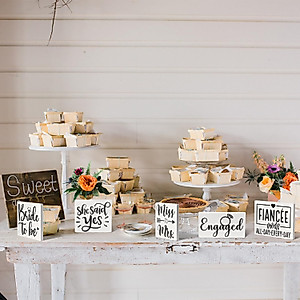 WATINC Engagement Party Centerpieces Decorations - 5pcs Miss to Mrs Engaged Wood Sign Tables Decor, Sweet Engagement Tabletop Tiered Tray Gift for Bridal Shower Bachelorette Betrothal Party (Black & White)