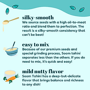 Soom Foods Organic Tahini 16oz (2 Pack) | Roasted & Ground Sesame Seed Paste | Creamy Texture for Hummus, Sauces, Dips, Salad Dressings | Vegan, Peanut-Free, Nut-Free, Gluten-Free, Dairy-Free, Keto, Paleo, Kosher | All-Natural