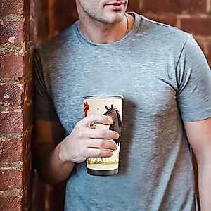 QWEUIOP 20oz Insulated Travel Coffee Mug Retro Pig Chicken Sheep Animal Pattern Stainless Steel Tumbler with Lid Double Wall Vacuum Coffee Cup For Hot and Cold Drinks13983