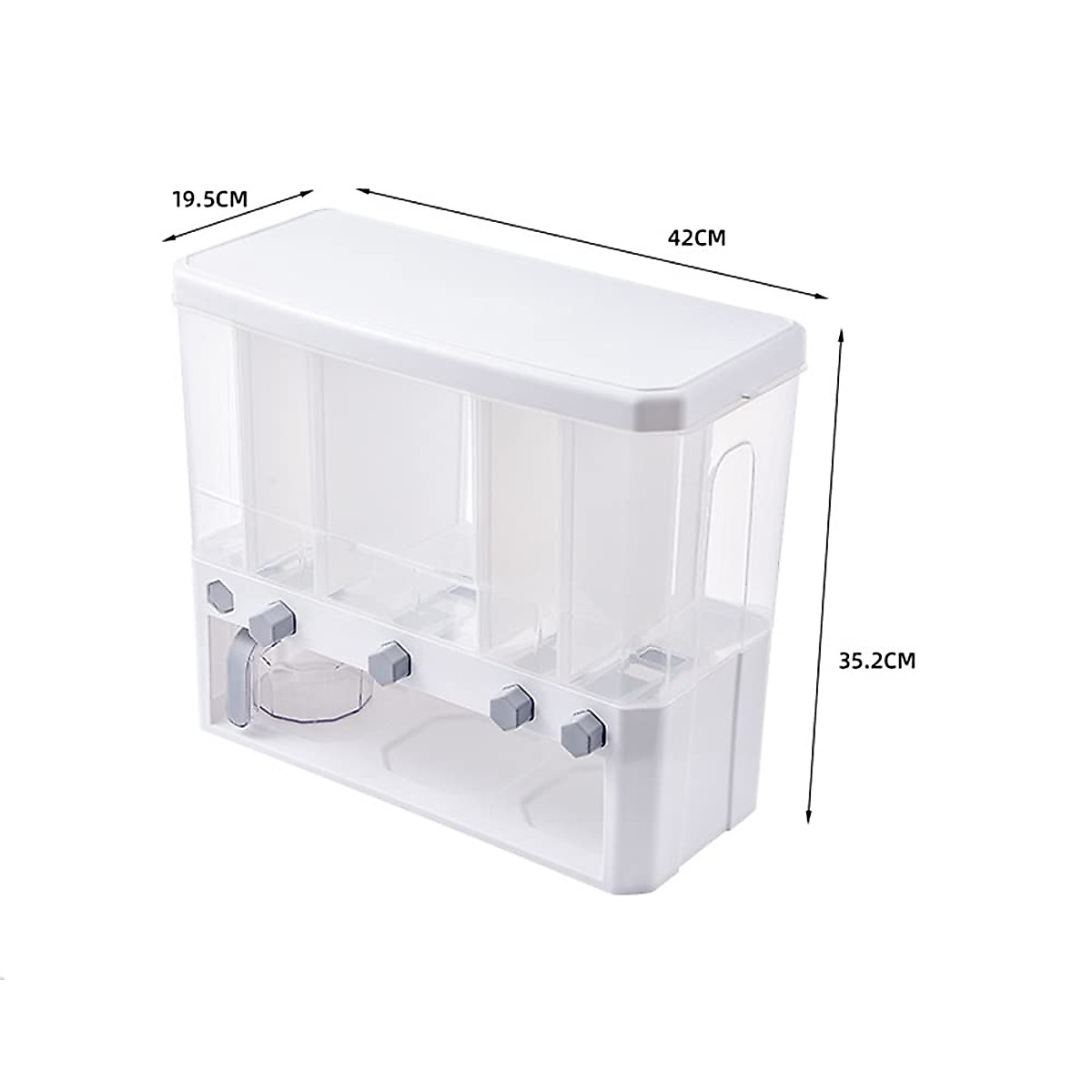 xingxinqi Cereal Dispenser Plastic Clear Dry Food Dispenser with Lid 5 Grid Rice Dispenser Storage Box Rice Bucket Container, White (55B27DSKDFI177WC0541W)