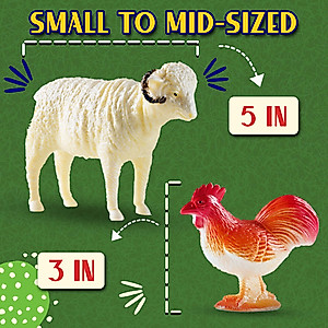Bedwina Farm Animal Toys - Pack of 12 - Plastic Farm Animals for Kids, Realistic 3-5 Inch Ranch / Barnyard Animal Toy Figures Styles Include Sheep, Horse, Goat, Duck, Chicken, Turkey, Cow, Pig