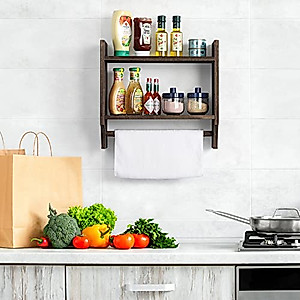 OYEAL Bathroom Shelf Wall Mounted Farmhouse Towel Rack with Towel Bar 2 Tier Bathroom Organizer for Kitchen Bathroom Living Room, Rustic Brown