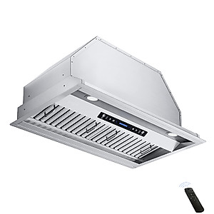 IKTCH 36 inch Built-in/Insert Range Hood 900 CFM, Ducted/Ductless Convertible Duct, Stainless Steel Kitchen Vent Hood with 2 Pcs Adjustable Lights and 3 Pcs Baffle Filters with Handlebar(IKB02-36'')