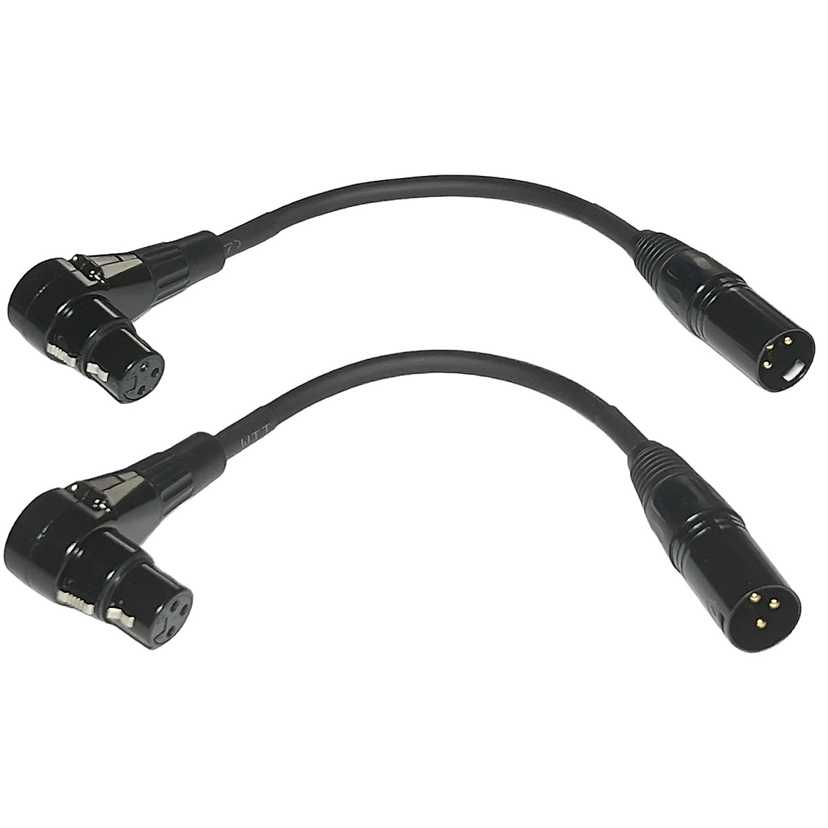 CESS-041 Right Angle Female XLR to Straight Male XLR Plug Cable, 3-Pin to 3-Pin, 2 Pack