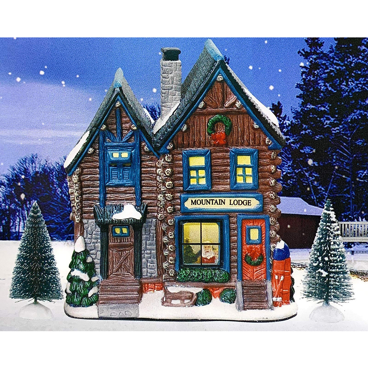 Nt Home Porcelain Christmas Holiday Village Lighted Mountain Lodge