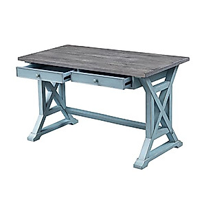 Coast to Coast Imports Two Drawer Writing Desk, Blue, 52" W x 26" D x 30" H